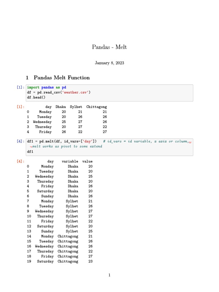Pandas Melt Function | PDF Pandas Melt Function | PDF
