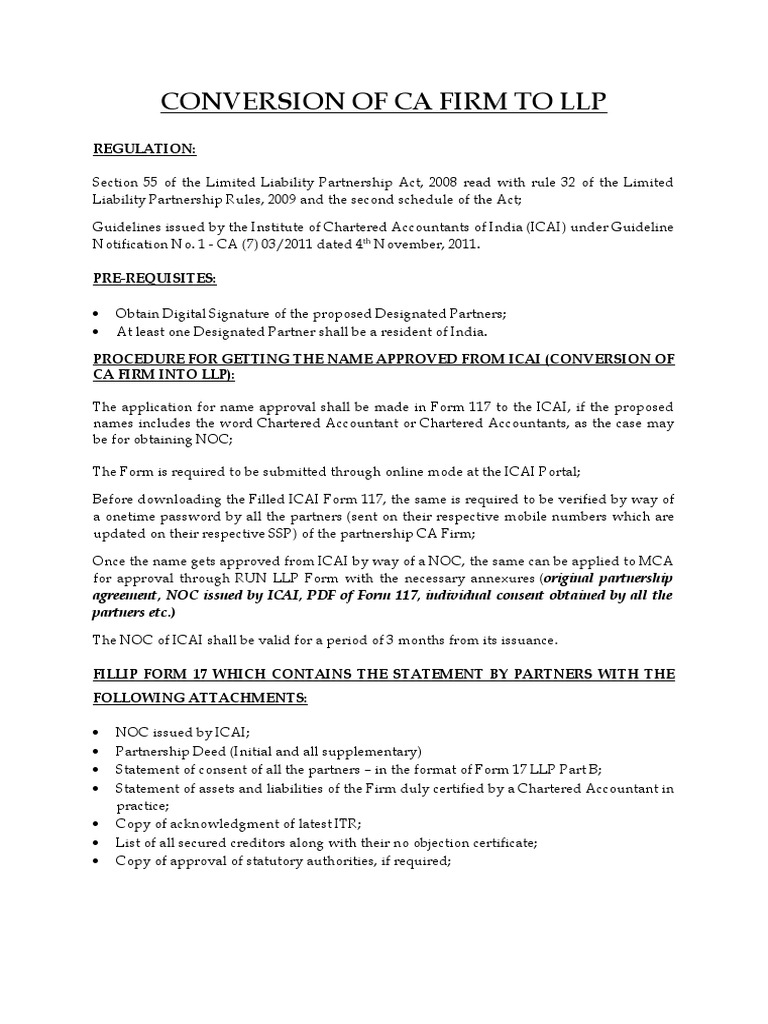 Procedure For Conversion - CA Firm To LLP | PDF | Limited Liability ...