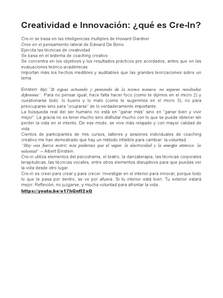 Crein y Generacion de Ideas | PDF | Creatividad | Lluvia de ideas