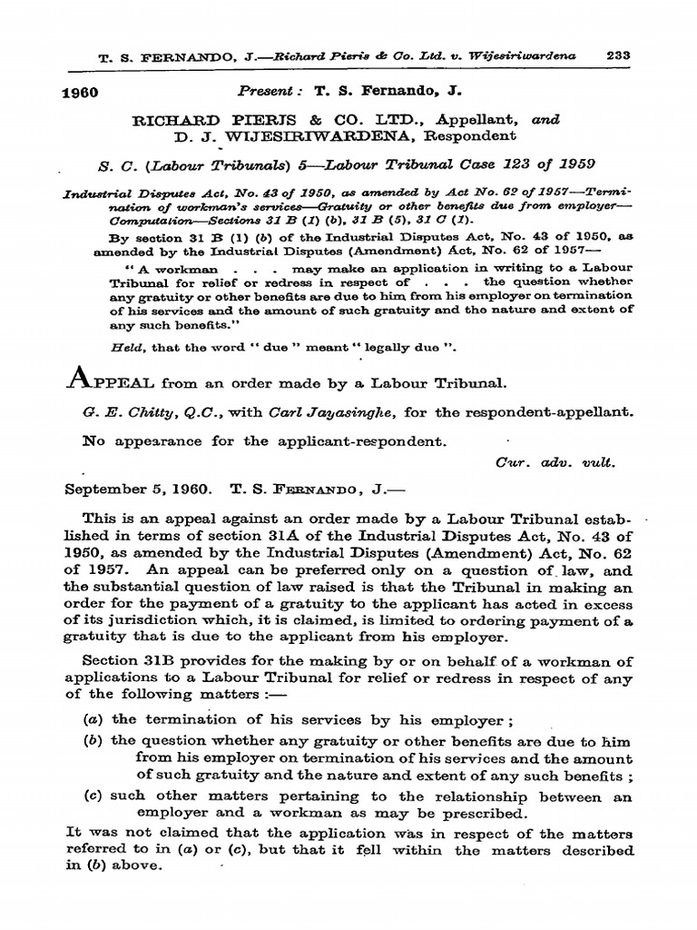 RICHARD PIERIS CO LTD Appellant and D. J. WIJESIRIWARDENA Respondent ...