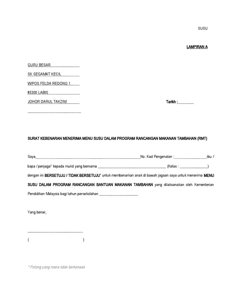 2 - Surat - Setuju - Terima - Menu Susu Dan RMT 2023 | PDF