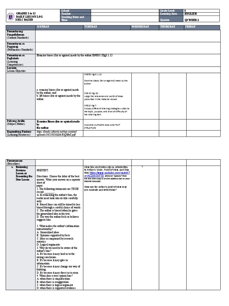 Grade 8 English Lesson Plan: Author's Bias | PDF | Bias | I Phone