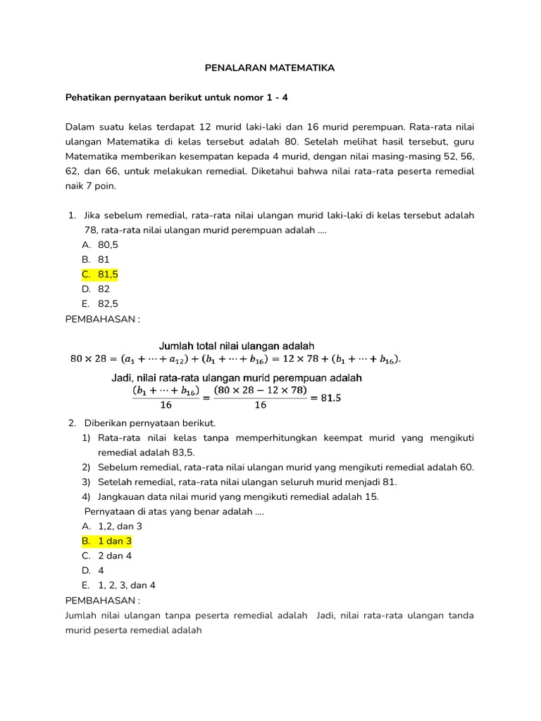 Simulasi BP3 Penalaran Matematika | PDF