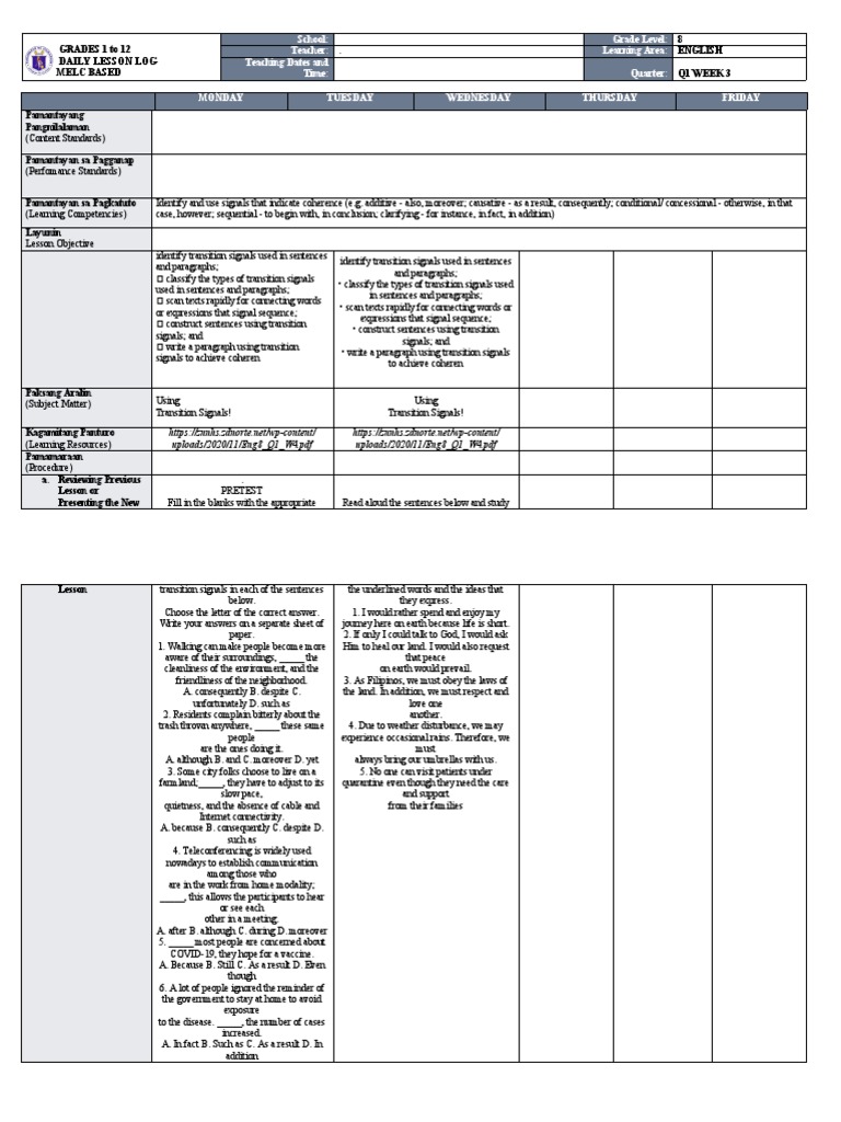 Melc DLL Eng 8 Week 3 Q1 Done | PDF | Learning