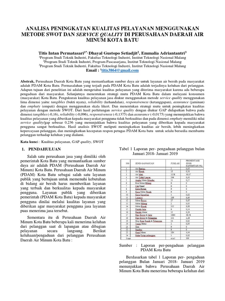 Analisa Peningkatan Kualitas Pelayanan Menggunakan Metode Swot Dan Service Quality Di Perusahaan ...