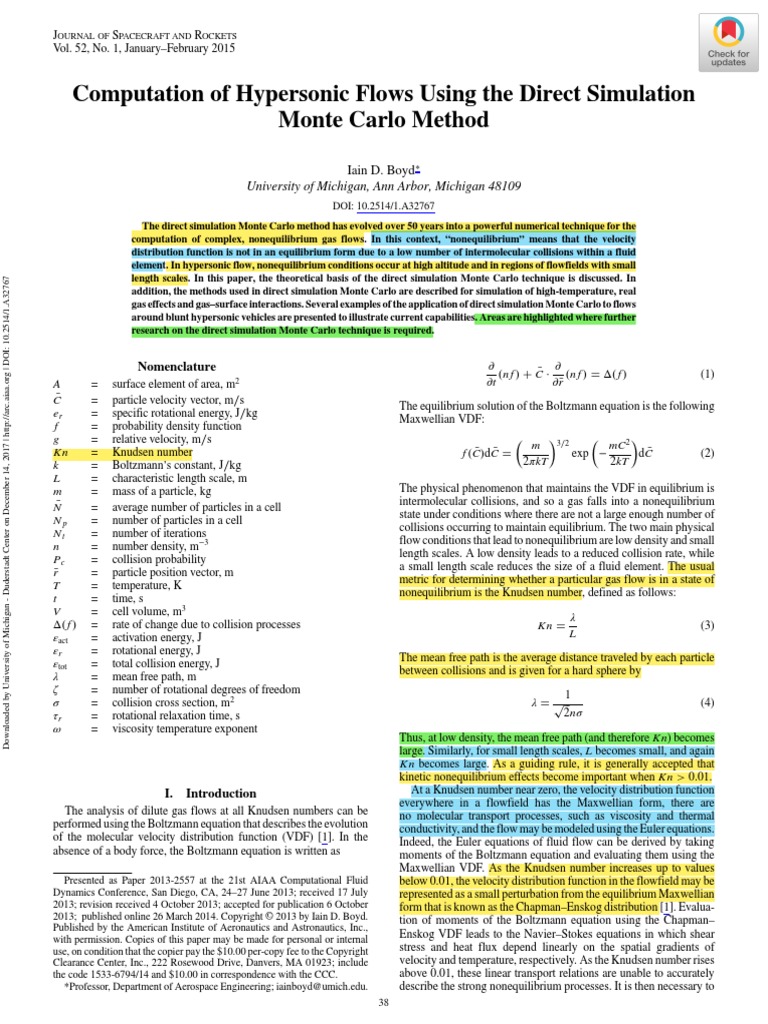 Computation Of Hypersonic Flows Using The Direct Simulation Pdf Computational Fluid Dynamics