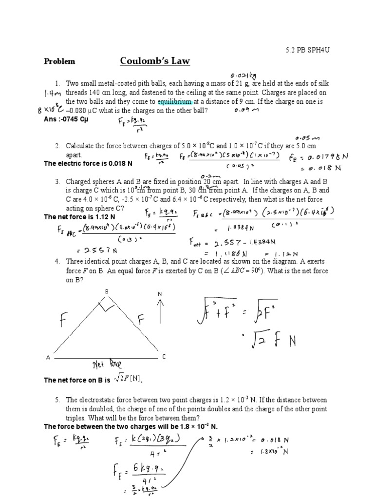 Analysis of Coulomb's Law Problems Involving Point Charges | PDF | Electromagnetism | Physical ...