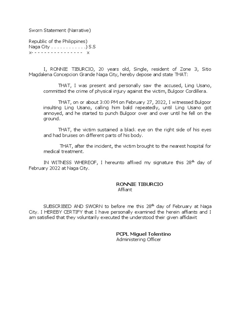 Sworn Statement Narrative Bolano | PDF