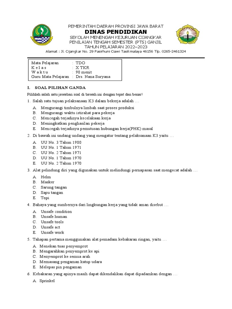 SOAL PTS TDO SMK TAHUN 2022-2023 Ok | PDF