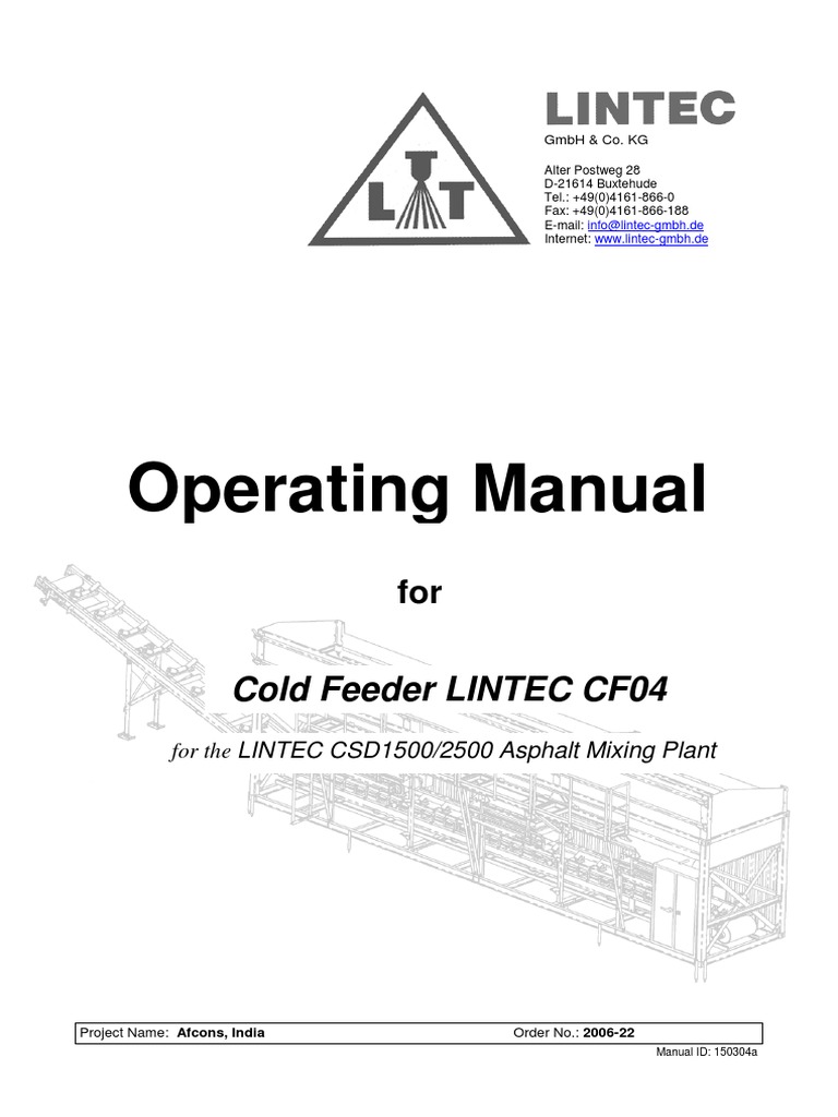 LINTEC CF04 Cold Feeder Manual | PDF