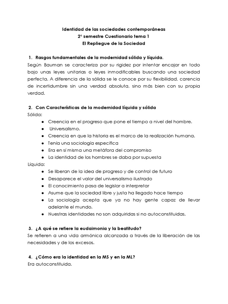 Cuestionarios 1 2 3 - Identidades | PDF | Psicoanálisis | Pensamiento