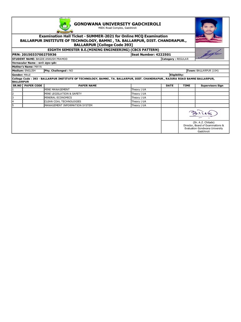 393 2015033700275936 Hallticket | PDF