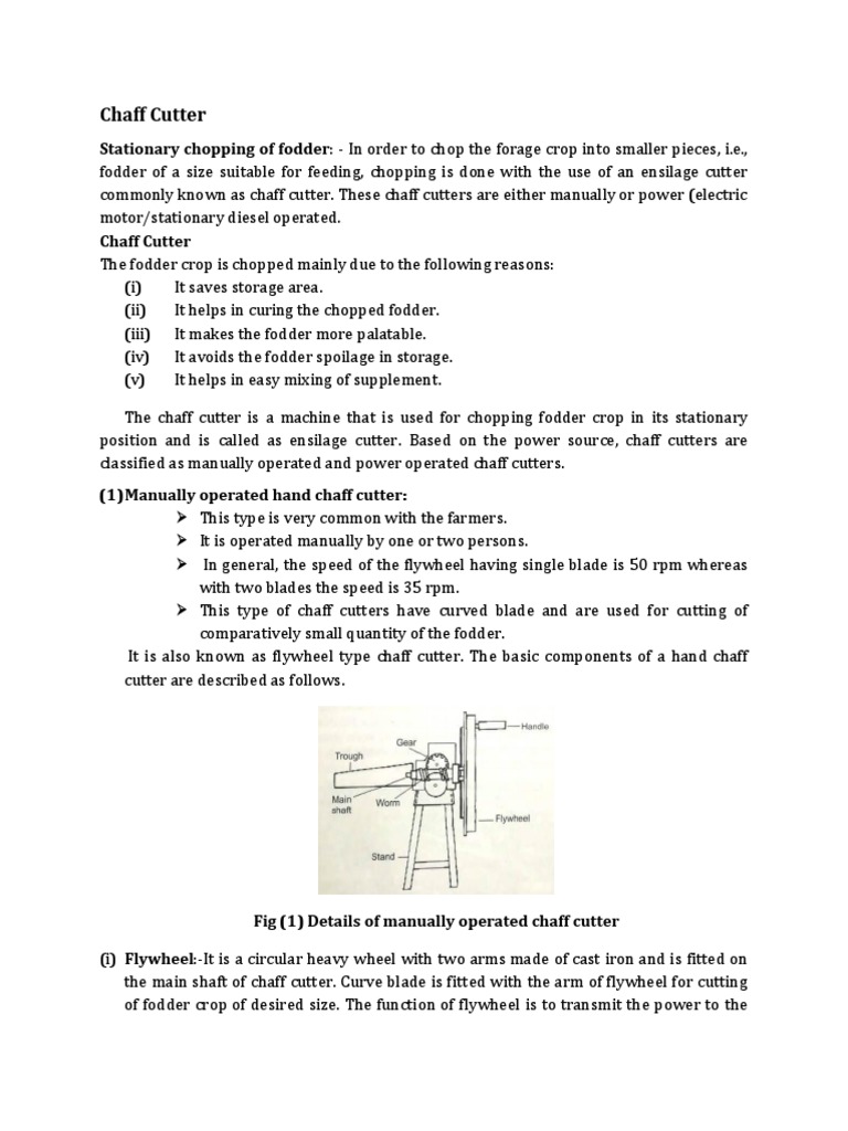 Chaff Cutter Types and Functions | PDF | Gear | Blade