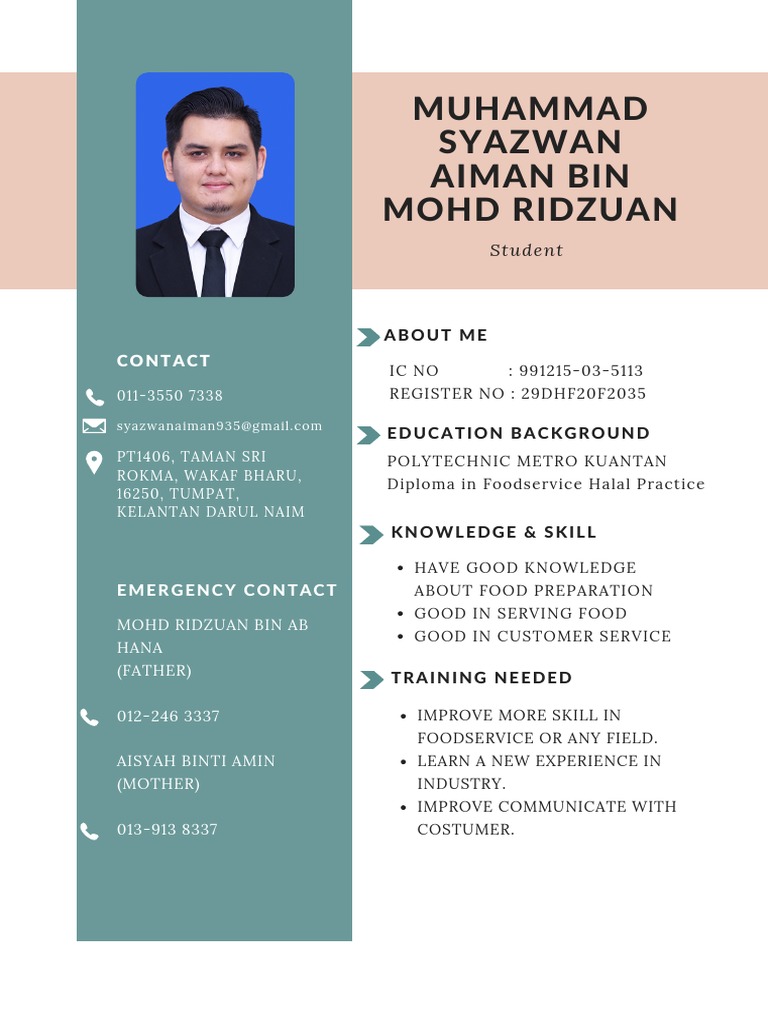 Muhammad Syazwan Aiman Bin Mohd Ridzuan: Contact | PDF