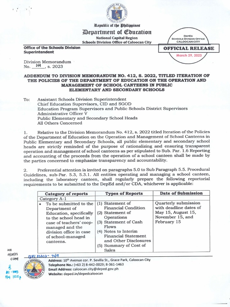 DM No. 149 S. 2023 Addendum To Division Memorandum No. 412 S. 2022 ...