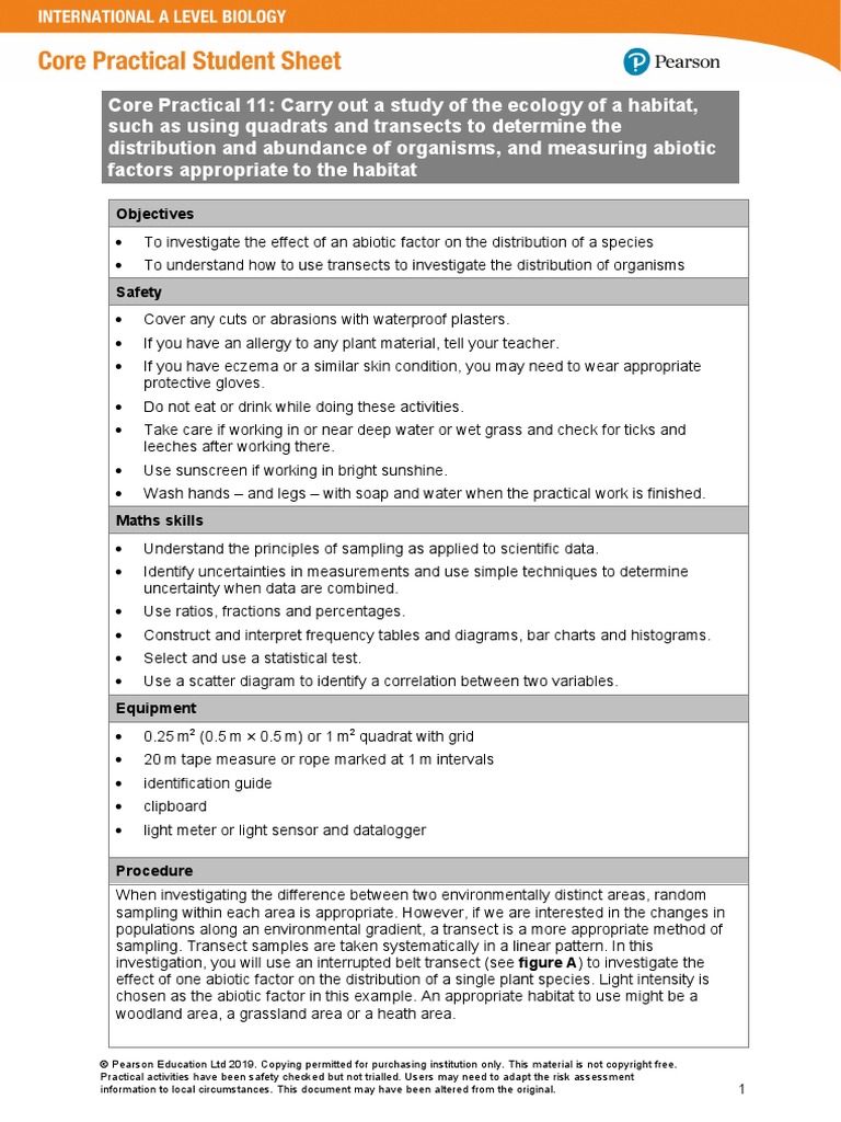 11 Ecology Student AND See Fieldwork Booklet | PDF | Student's T Test ...