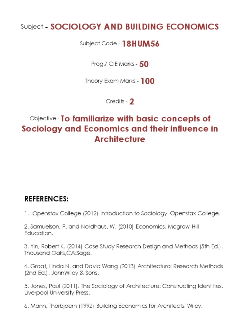 Sociology and Building Economics 18HUM56 50 100 2 To Familiarize With ...
