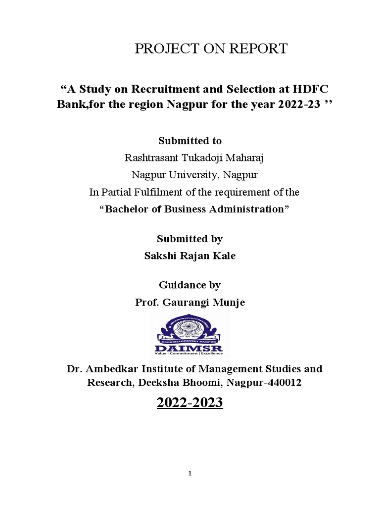 Sakshi Rajan Kale HRM PROJECT | PDF | Recruitment | Human Resource ...