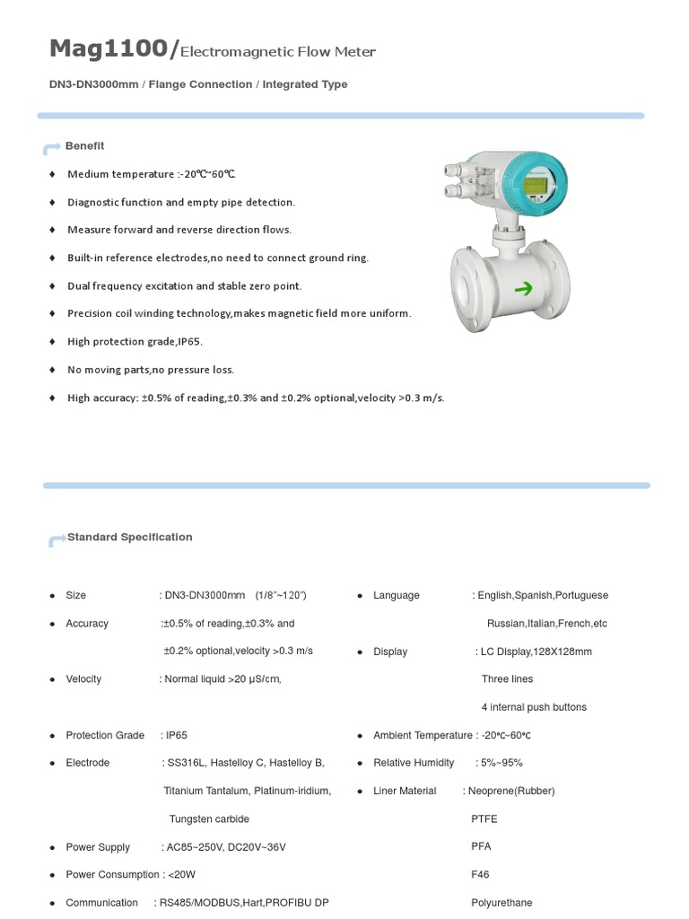 Electromagnetic Flow Meter: DN3-DN3000mm / Flange Connection ...