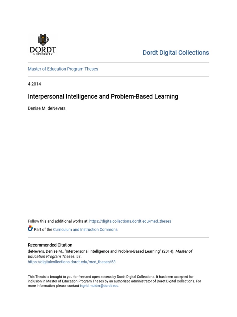 Interpersonal Intelligence and Problem-Based Learning Interpersonal Intelligence and Problem ...