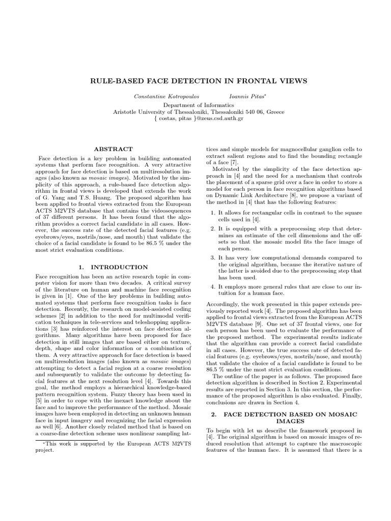 Rule-Based Face Detection in Frontal Views | PDF | Maxima And Minima | Face