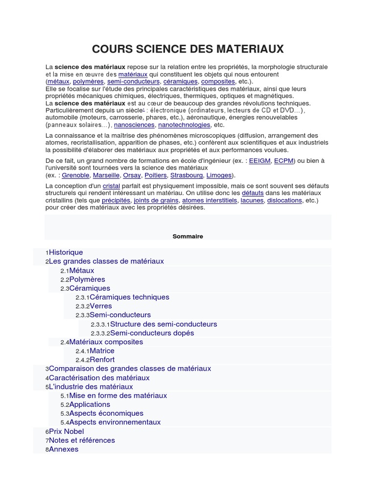 Cours sur la science des matériaux | PDF | Science des matériaux ...