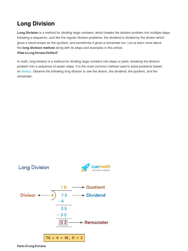Long Division Method | PDF | Division (Mathematics) | Algorithms And Data Structures
