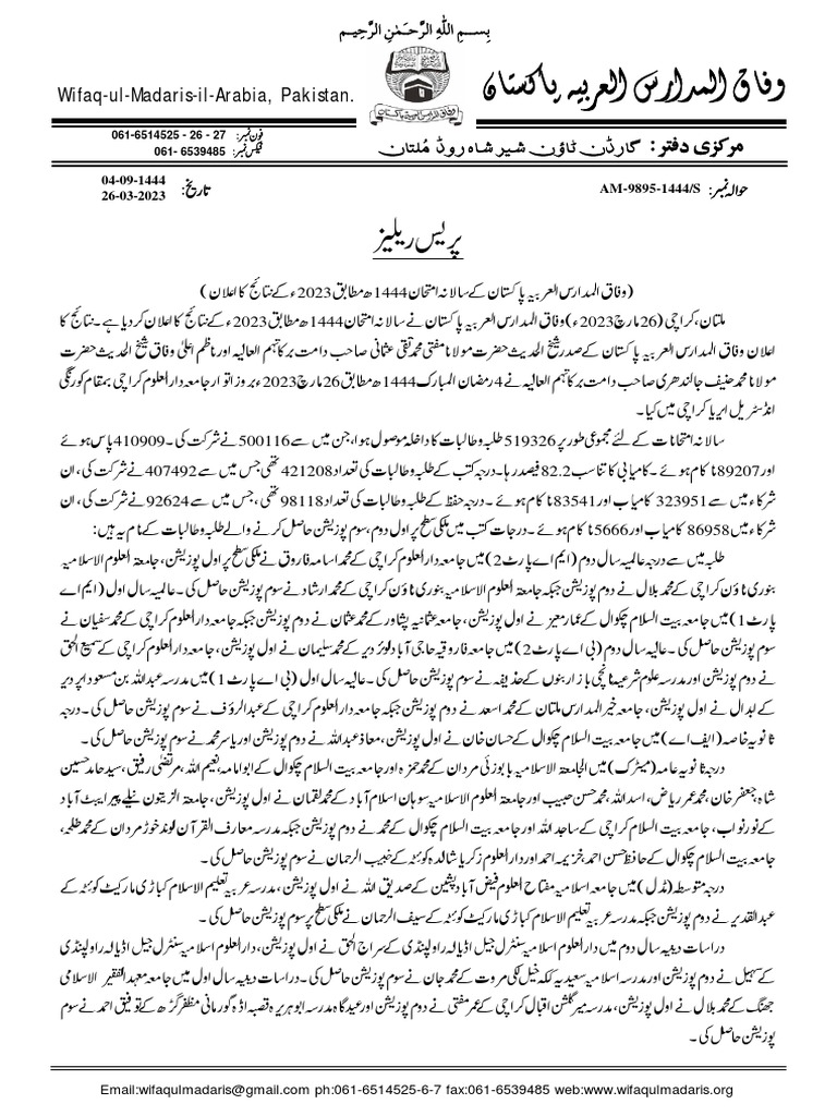 Wifaq-ul-Madaris-il-Arabia, Pakistan.: + J Á: Á N Å Æ J Úö ×J Á @ G Õ ...