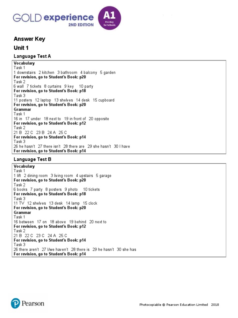 Answer Key Unit 1: Language Test A | PDF