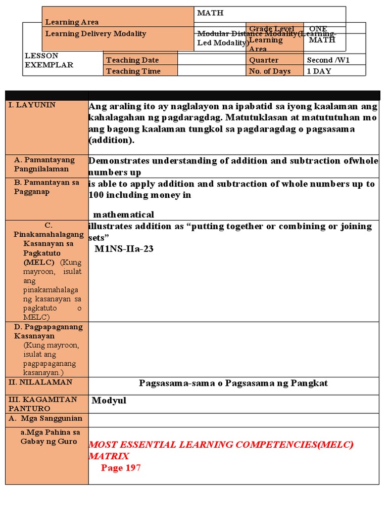 Cot Math 1 Quarter 2 Week 1 | PDF