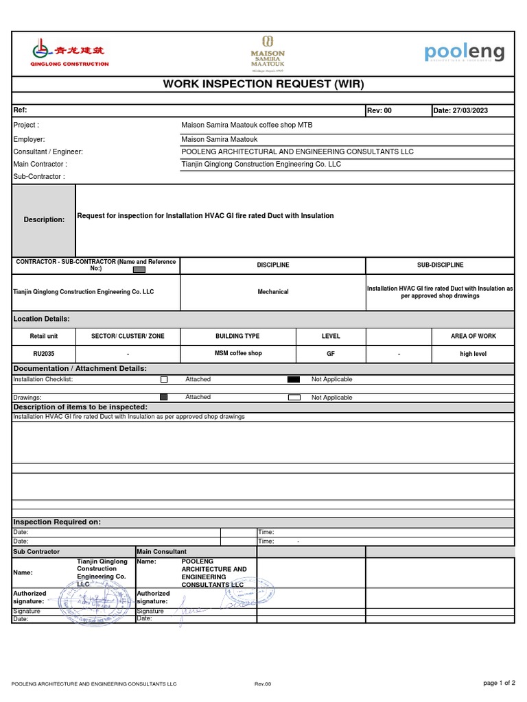 Noc For Connection Installation Duct With Stub Out Duct | PDF | Duct ...