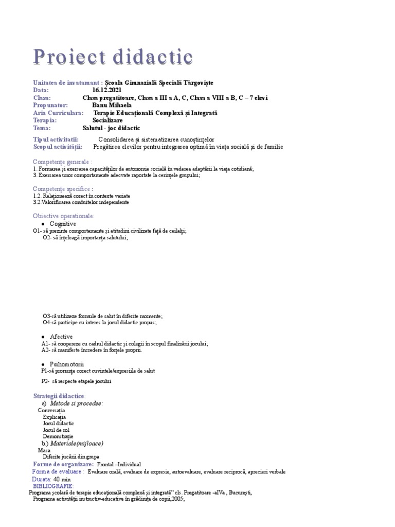 Proiect Didactic Socializare - Corectat - PUIȚA | PDF