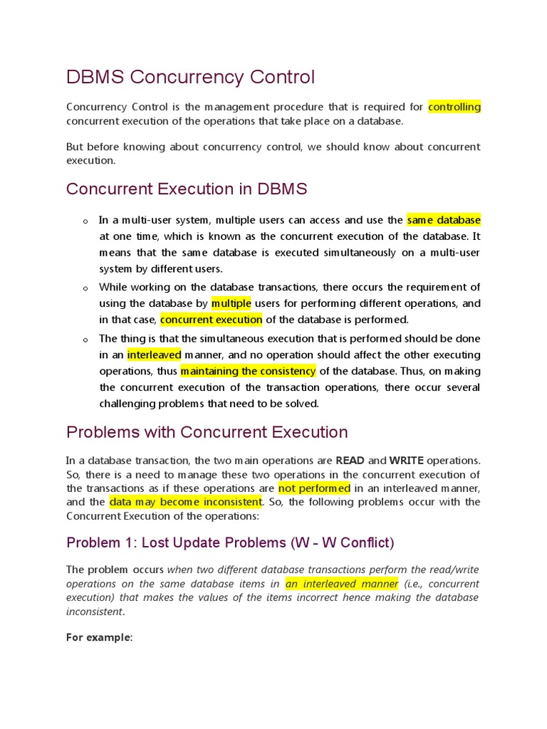 DBMS Concurrency Control Explained | PDF | Finance & Money Management