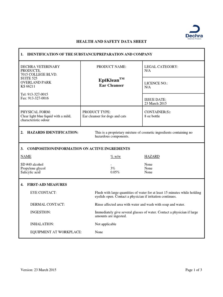 Epiklean: Health and Safety Data Sheet | PDF | Water | Dangerous Goods