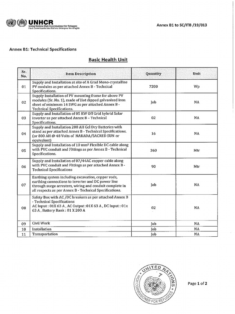 Annex B1 - Technical Specifications (Revised) | PDF