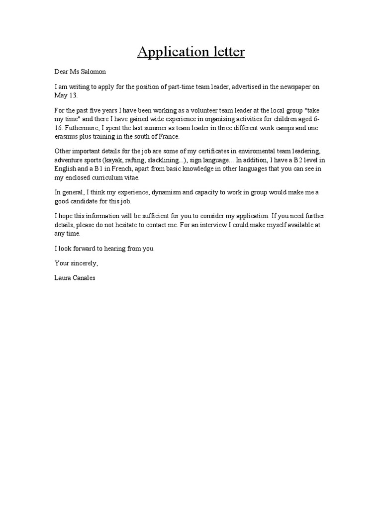 Application Letter-Team Leader | PDF