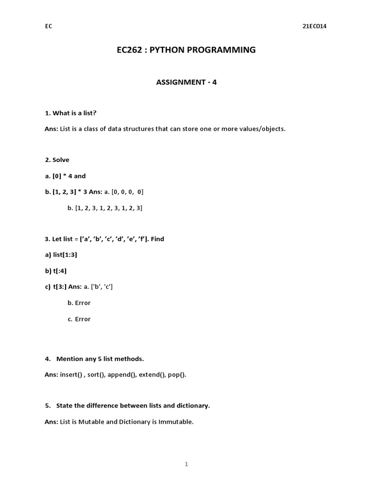 21EC014 - Assignment 4 | PDF | Parameter (Computer Programming) | Computing