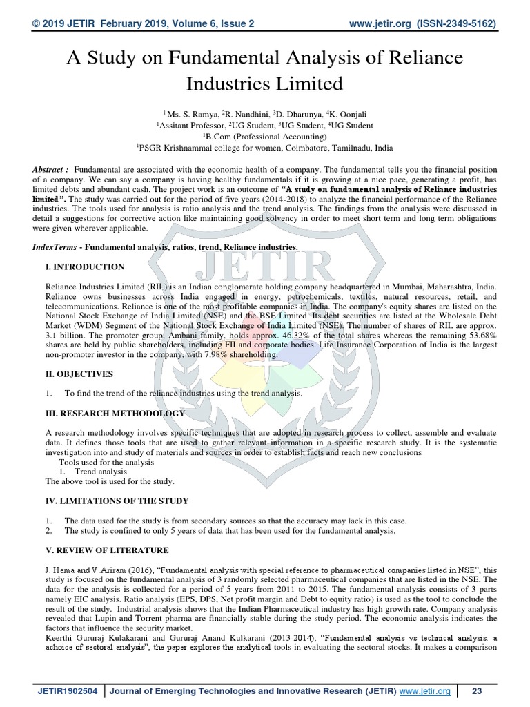 A Study On Fundamental Analysis of Reliance Industries Limited | PDF ...