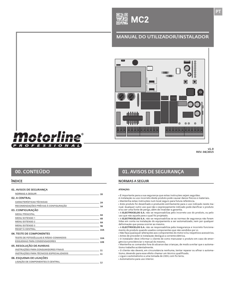 Manual_mc2_pt_motor_portão | PDF | Motores | Diodo emissor de luz