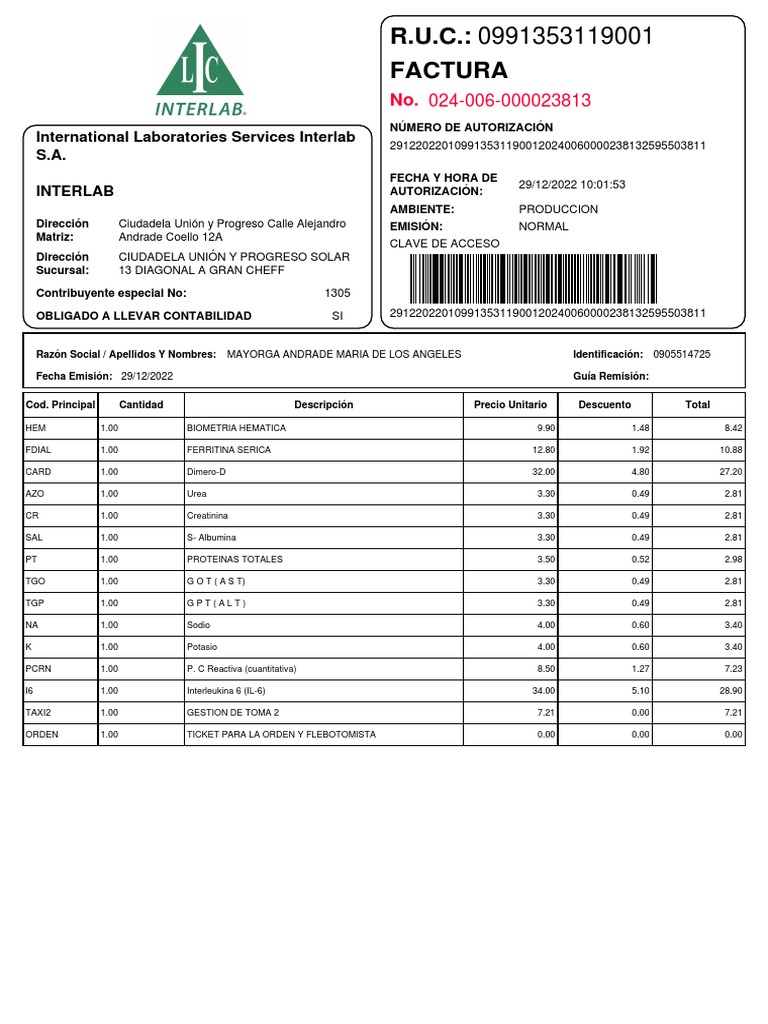 Factura R.U.C.:: International Laboratories Services Interlab S.A. Interlab | PDF
