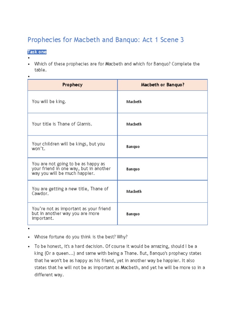 Prophecies For Macbeth and Banquo | PDF