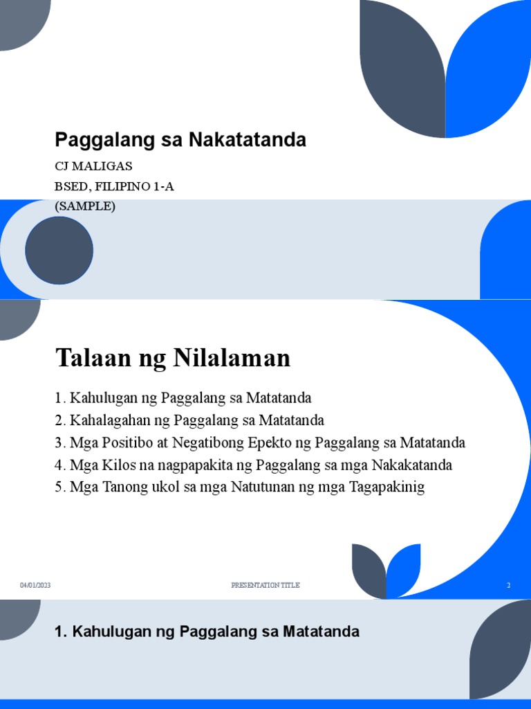 Maligas - Example PPT Template - Paggalang Sa Matatanda | PDF