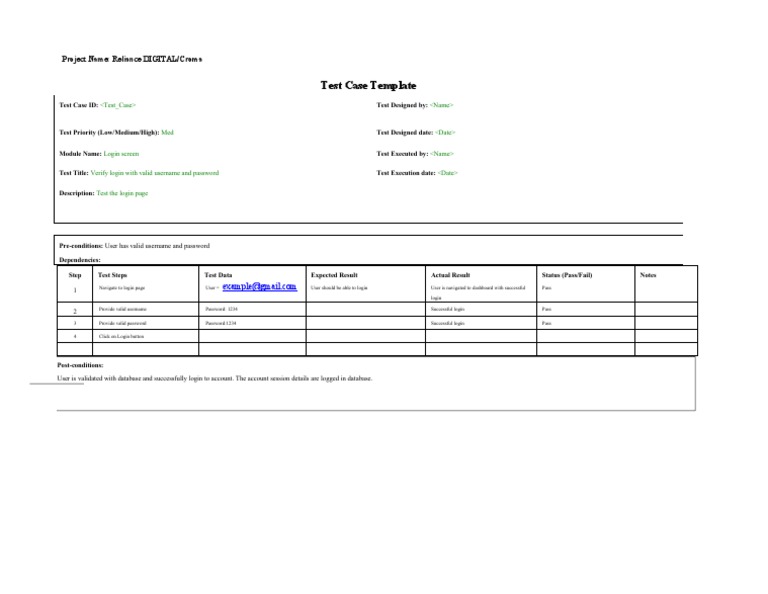 Test Case Template Doc - Docx | PDF