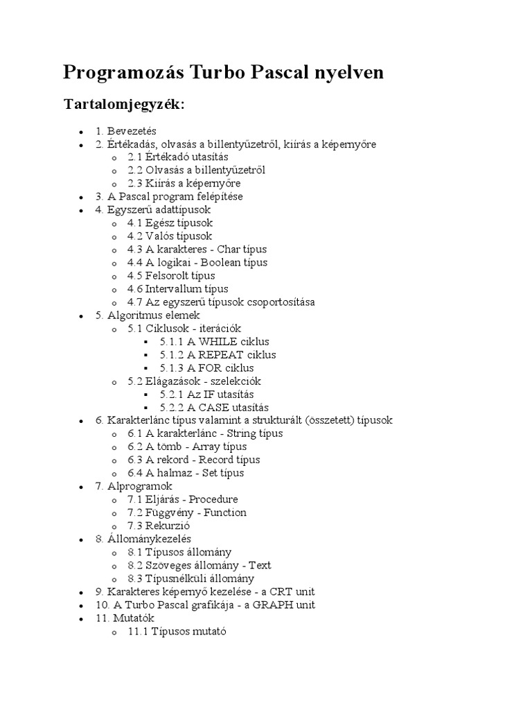 Programozás Turbo Pascal Nyelven | PDF