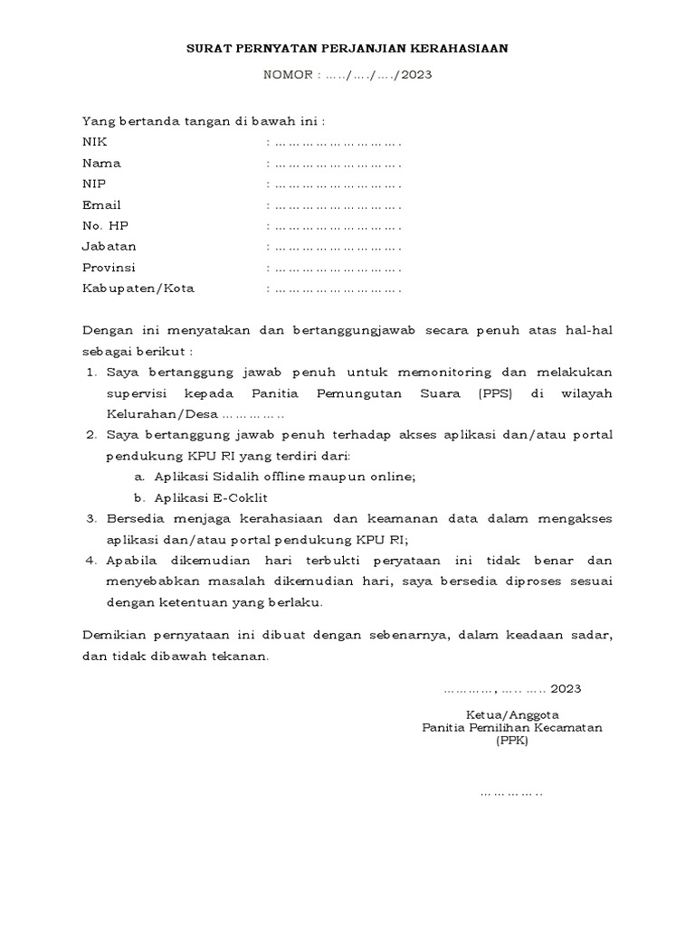 Surat Pernyataan Perjanjian Kerahasiaan | PDF | Komputer