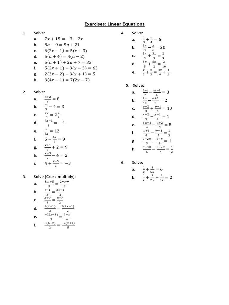 Linear Equations | PDF | Equations | Mathematical Objects Linear Equations | PDF | Equations | Mathematical Objects