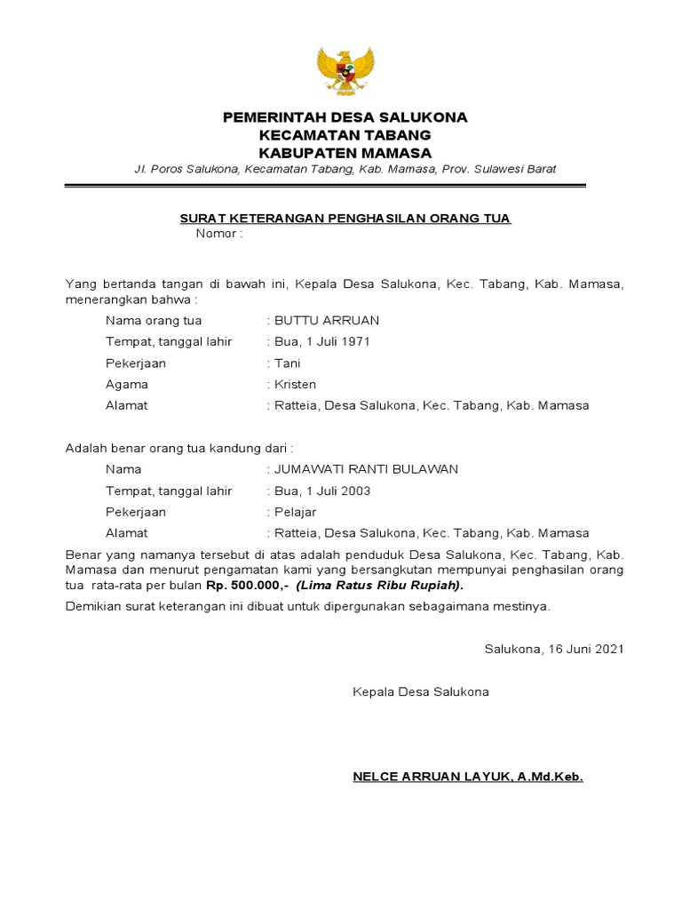 Suket Penghasilan Orang Tua | PDF