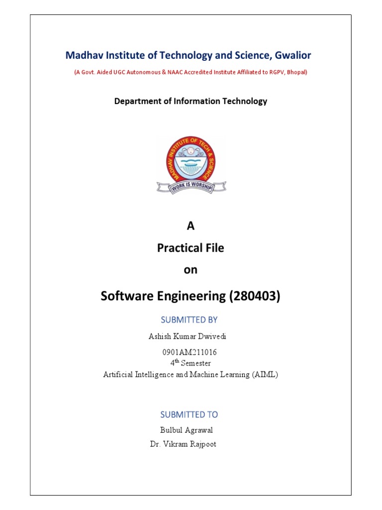 MITS Gwalior Software Engineering Practical File Identifies ...
