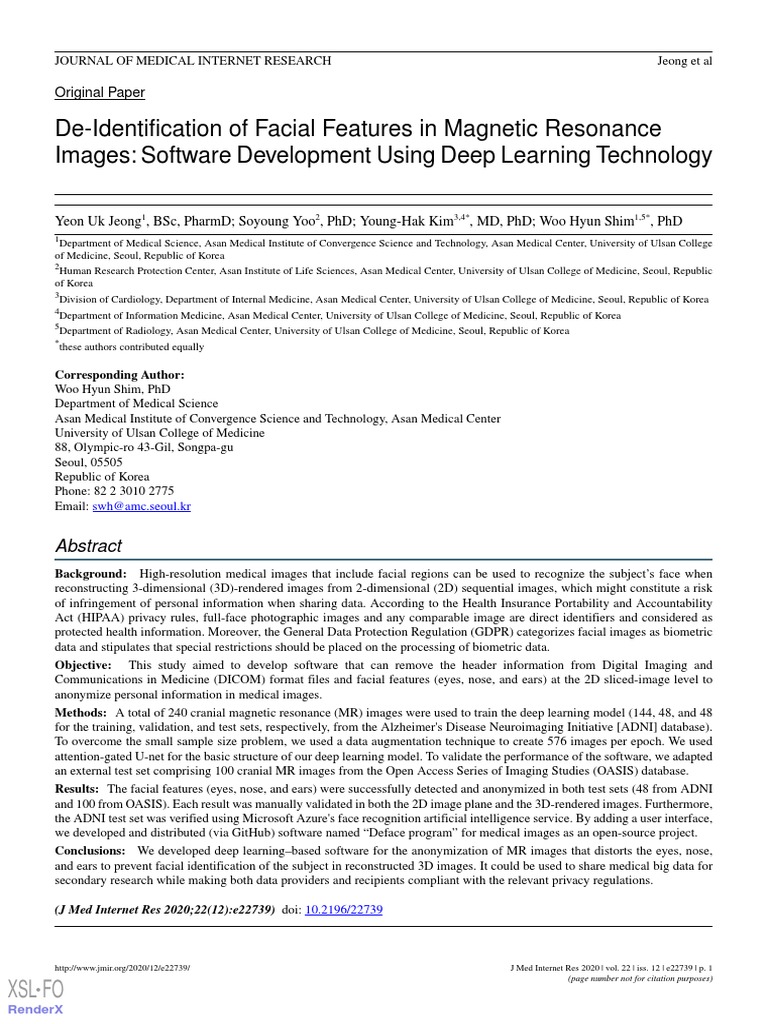De-Identification of Facial Features in Magnetic Resonance Images ...