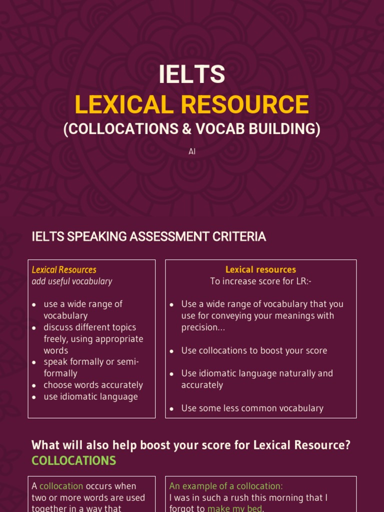 Ielts - Lexical Resource (Collocations and Vocab Building) | PDF | Adverb | Vocabulary